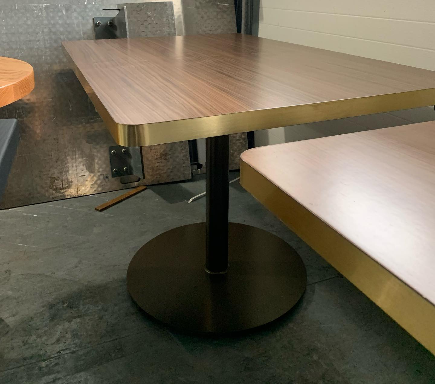Handcrafted Brushed Brass Edge Solid Walnut Restaurant Table Tops ...