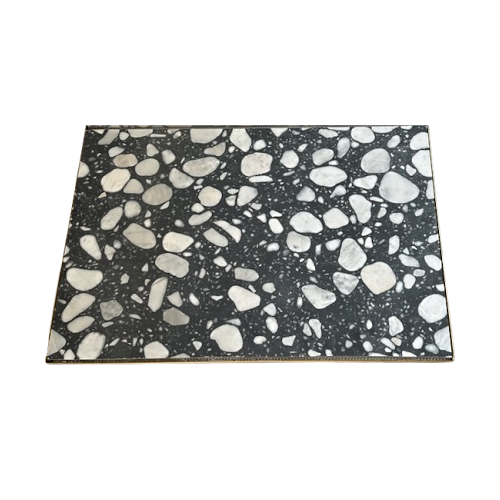 Terrazzo Stone Tile Table With Gold Painted Steel Edge Restaurant Tabl ...